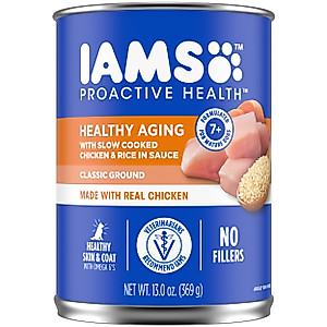 IAMS PROACTIVE HEALTH Healthy Aging Wet Dog Food Classic Ground with Slow Cooked Chicken and Rice, 12-Pack of 13 oz. Cans
