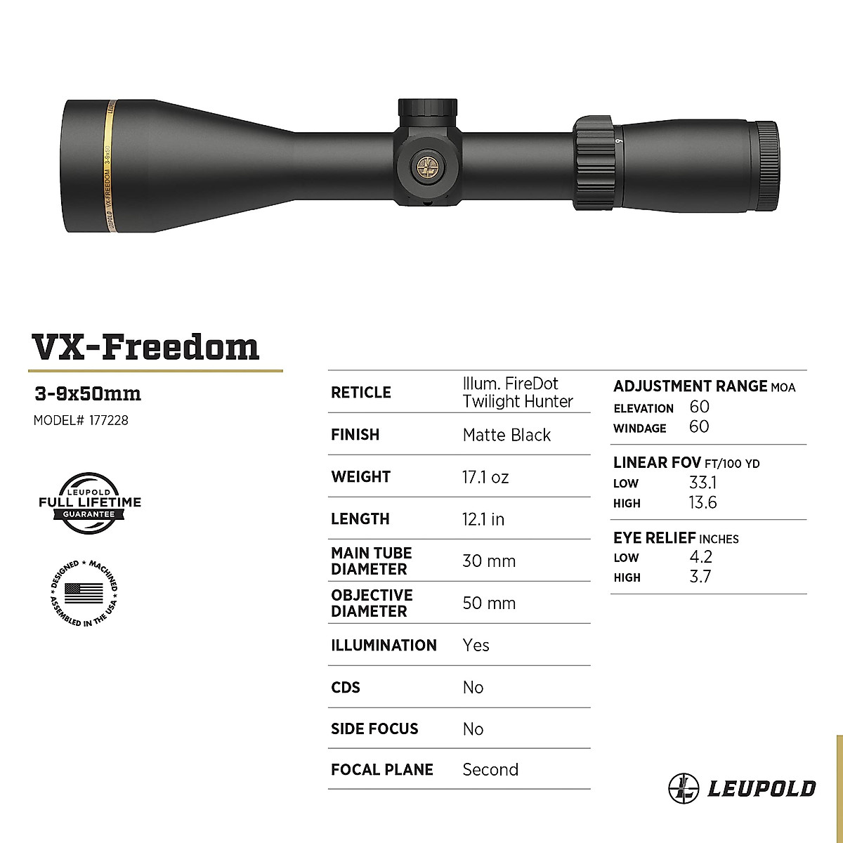 Leupold VX-Freedom 3-9X50 (30mm) Illum. FireDot Twilight Hunter Reticle Riflescope