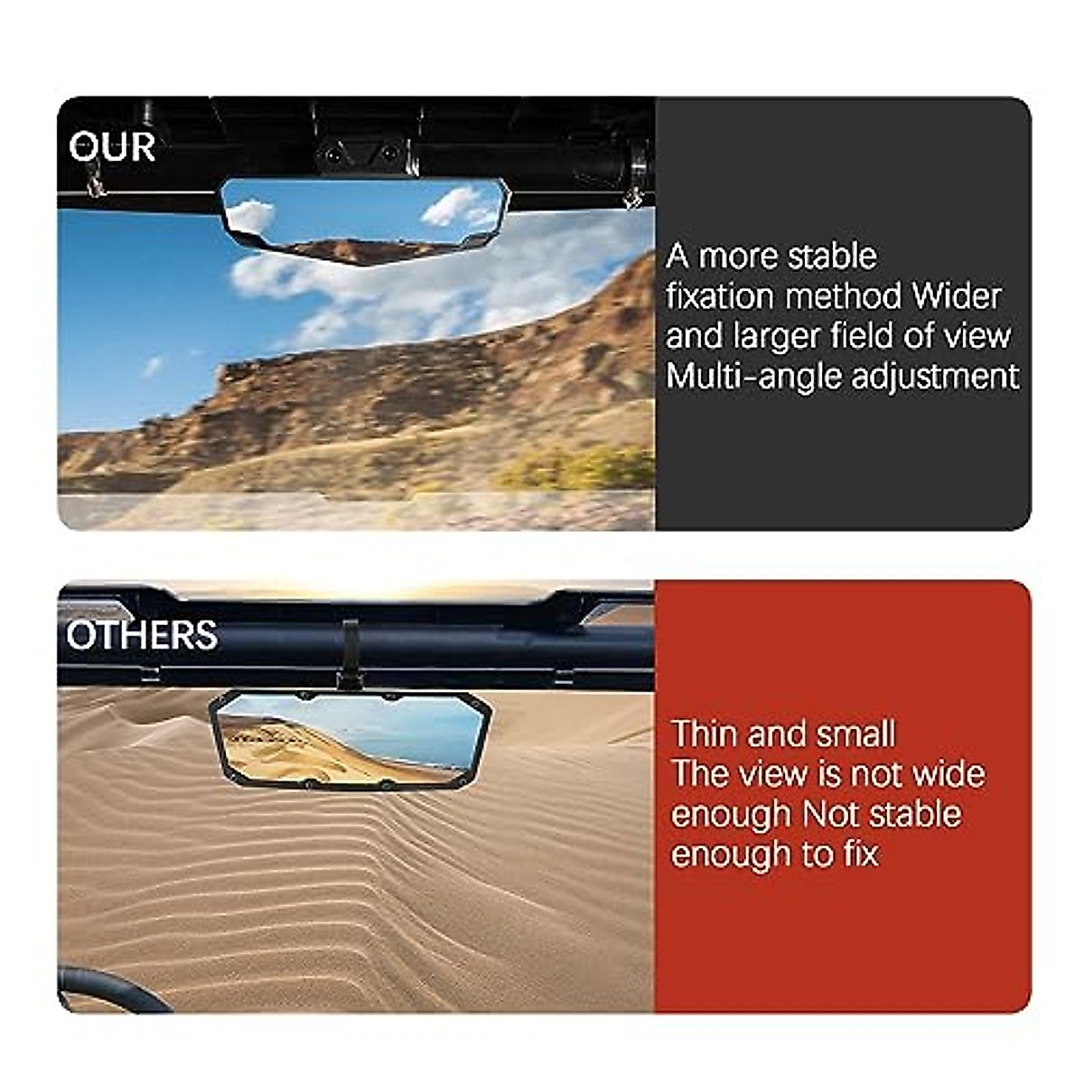PACEWALKER UTV Rear View Mirror 1.5"-2"Adjustable Roll Bar Center Rearview Mirror with Adjustable Clamp Clear View 360 Degree Mirror for Polaris RZR Honda Pioneer Can Am X3 Kawasaki Mule