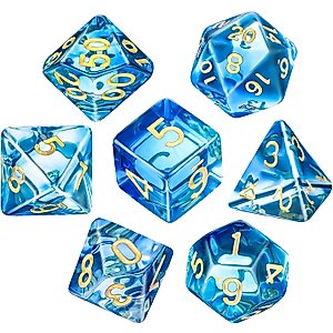 EBOOT 7-Die Polyhedral Dice Compatible with DND Dice Set Dungeons and Dragons with Black Pouch (Transparent Blue)