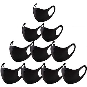 KFIAQ Black Face Mask, Stretchy & Soft Fabric Face Covering, Washable Reusable Protective Cloth Face Masks, Fashion Unisex (10PC)