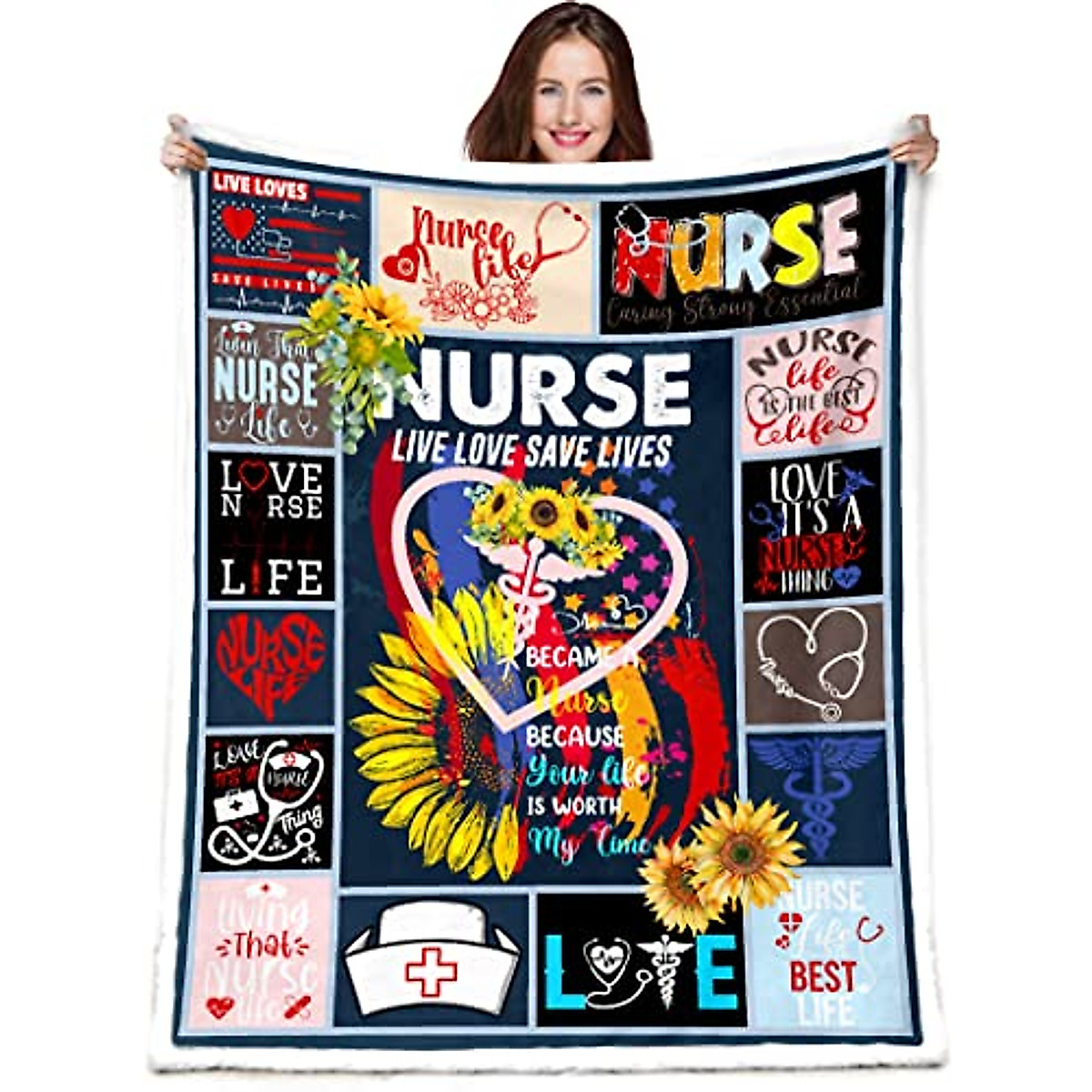 Nurse Gifts for Women,Nurse Theme Blanket,RN Gifts for Nurses,Plush Sherpa Blanket Gifts for Women Nurses,Nurses Week Gifts,Funny Nurse Gifts Blanket,Cozy Fuzzy Throw Blankets for Couch Bed,50"x60"