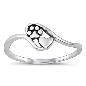 CloseoutWarehouse 925 Sterling Silver Oxidized Paw Print and Heart Ring Size 9