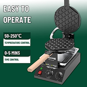 WantJoin Wil Bubble Waffle Maker, Hong Kong Egg Waffle Maker Machine With Non-stick Coating, Stainless Steel Pancake Maker 180° rotate, 1500W 110V Electric Cone Maker, 50-250℃/122-482℉ Adjustable