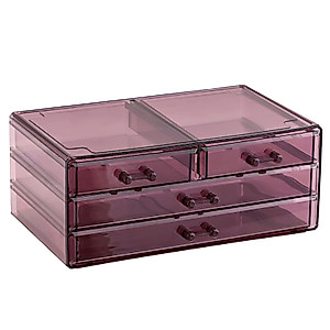 Cq acrylic Hair Clip Organizer With 4 Drawers,Stacking Make Up Organizers and Storage And Desk Purple Containers and Bathroom Cabinet Organizers and Storage For Palettes,Cosmetic,and Beauty For Vanity