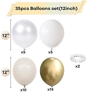 White and Gold Balloons, 12 Inch White Sand Gold Metallic Latex Balloons, Beige Gold Party Balloons for Boho Birthday Baby Shower Engagement Wedding Anniversary Party Decorations