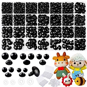 1000 Pcs 6-14mm Safety Eyes and Noses for Crochet, Black Plastic Safety Eyes with Washers, Craft Doll Eyes for Stuffed Animals, DIY Accessories, Safety Eyes for Amigurumi, Assorted Sizes