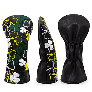 Lucky Shamrock Golf Driver Head Covers,1 Wood Driver Head Cover,Golf Wood Headcover - Black Synthetic Leather Dirver Headcover Golf Club Protective designed for All Brand
