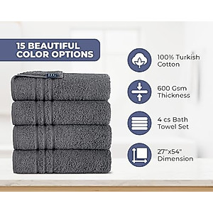 Hawmam Linen Grey Bath Towels Set of 4, Cotton Body Towel for Hotel, Gym, Spa, Soft Extra Absorbent Quick Dry Towels for Bathroom 27x54 Inch