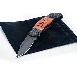 Generic Dad Engraved Rosewood Black Steel 7 Inch Folding Pocket Knife w/ 3 in. Locking Blade (Dad)