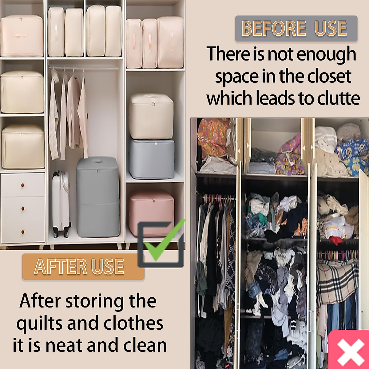 Ultra Space Saving Self Compression Organizer, 2024 New Heavy Duty Moving Organizer Bags, Clothes Compression Bag with Zipper for Comforters,Blankets,Bedding,Clothes(Grey, X-Large)