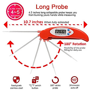 Food Thermometer,Cooking Thermometer Instant Read Thermometer Candy Thermometer with Super Long Probe for Kitchen Cooking BBQ Grill Smoker Meat Fry Food Milk Yoghourt-Blue