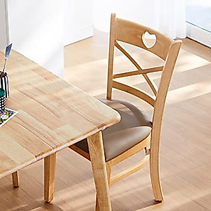 Livinia Heart X-Back Dining Chair Set of 2, Solid Malaysian Oak PU Leather Upholstered Cushion Seat Wooden Cross Back Side Chairs (Natural-Oak)