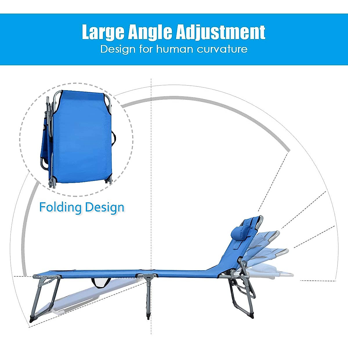 Goplus Tanning Chair, Folding Adjustable Patio Lounge Chair with Face Hole, Removable Pillow, 331LBS, Carry Strap, Outdoor Sunbathing Chair, Lightweight Portable Beach Lounge Chair for Pool Lawn Adult