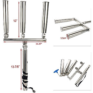 3 Tube Silver Highly Polished Stainless Steel Trident Outrigger Stylish Rod Holder - Triple Rod Holder , Kite Fishing Mount 3-Rod Holder -9998S