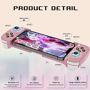 Megadream Mobile Game Controller Gamepad for iPhone iOS Android PC: Works with iPhone 15/14/13/12/11/X, iPad, Samsung Galaxy, TCL, Tablet, Call of Duty, Roblox - Directly Play (Pink)