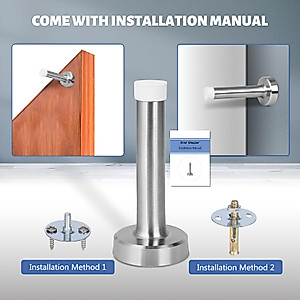 Door Stop 3.5 Inch, 2 Pack Brushed Nickel Door Stopper, Wall Mounted, Modern Commercial Stainless Steel Doorstop Wall Protector with Sound Dampening Door Bumper, Silver