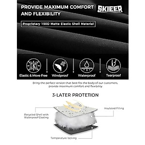 Skieer Men's Waterproof Snowboarding Coat Warm Quilted Ski Coat Windproof Short Winter Jacket(Black,X-Large)