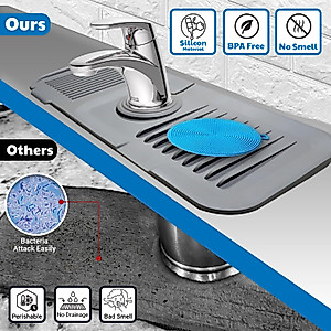 Draining Mat for Kitchen Sink, 14.5 x 5.5 Inches With 5° Slope Silicone Splash Guard, Protects Sinks from Splashing, Dish Soap Dispenser & Sponge Holder Mat Behind Faucet