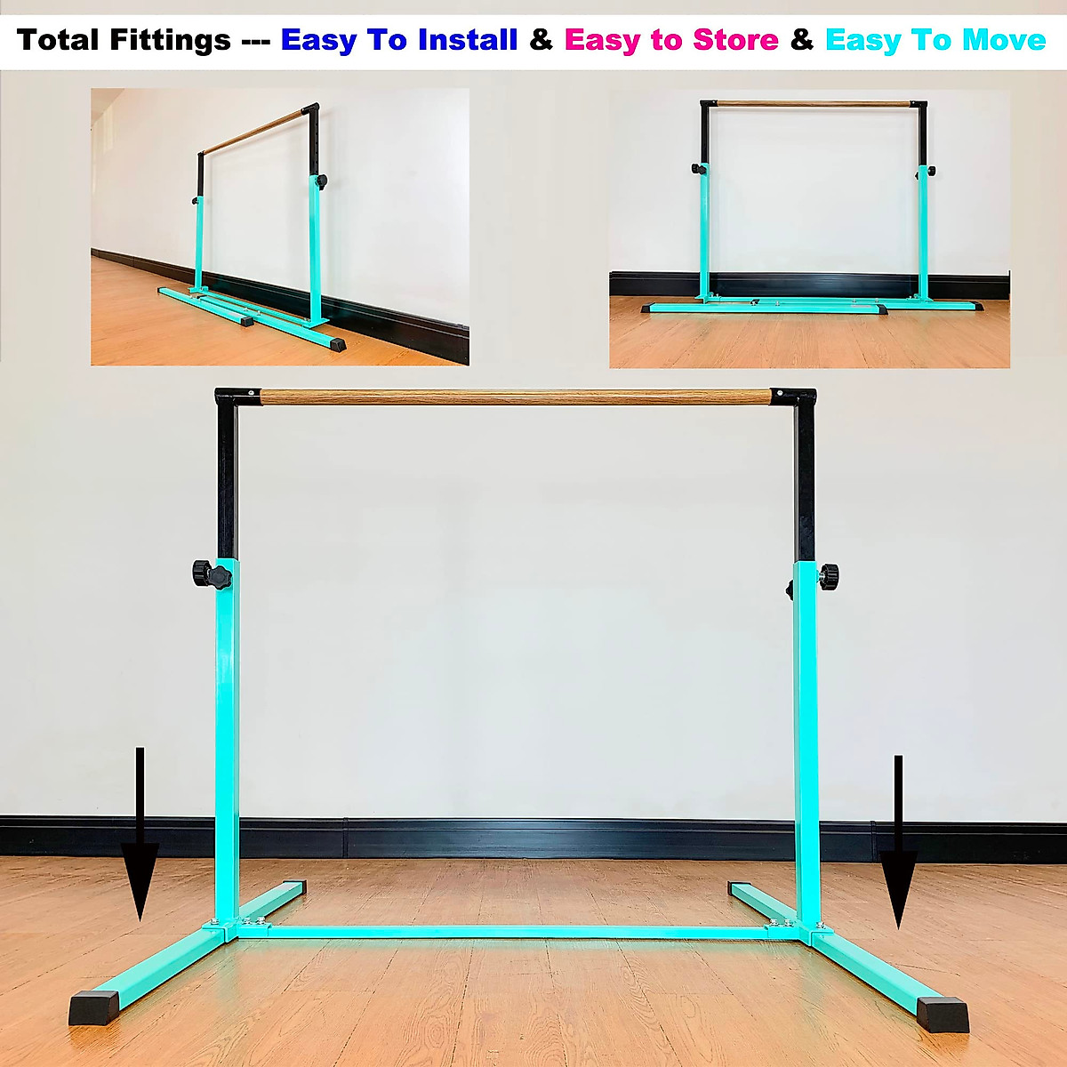 MARFULA 4FT Gymnastic Bar Set Gymnastics Horizontal Bar Gymnastics Kip Bar Teal Bar for Kids Home Use