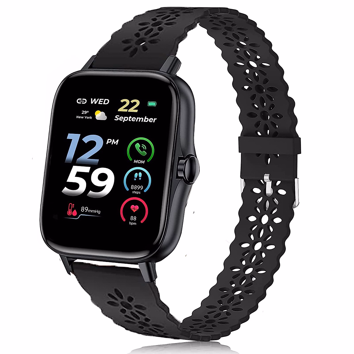 for ANDFZ Smartwatch Band, Silicone Lace Straps Compatible for ANDFZ T42 1.72/Geelyda Y20 Pro/P22 Smartwatch/Donerton Smartwatch/itouch air 3 40mm/FirYawee Q18 Smartwatch (Black)