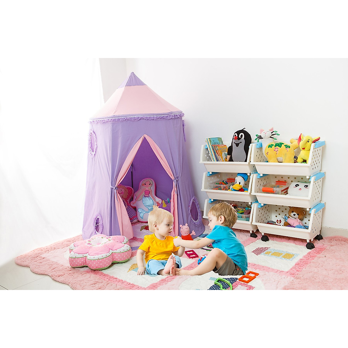 MAGDESIGNER Toys Chest Large Baskets Storage Bins Organizer with Wheels For Kids Can Move EverywhereNatural/Primary (Primary Collection)(6 White)