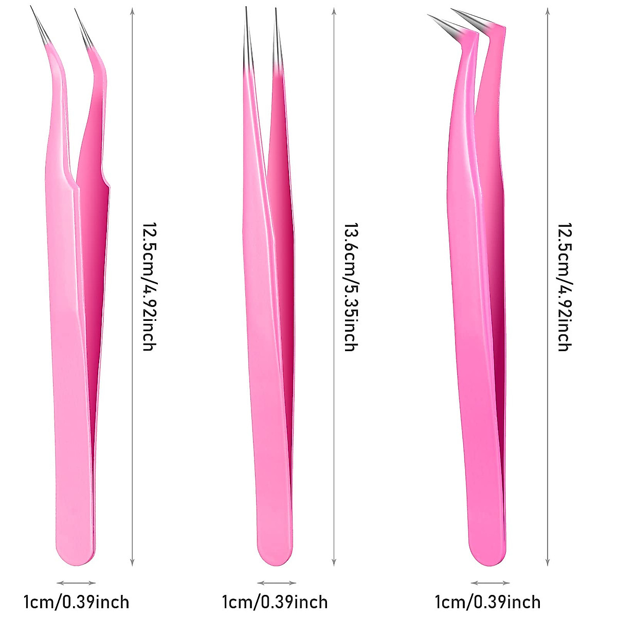 Honoson 6 Pieces Lash Eyelash Extension Tweezers Set Stainless Steel Eyelash Tweezers Straight and Curved Tip Tools Set Tweezers Nipper for Women Eyelash Extensions(Silver, Pink)