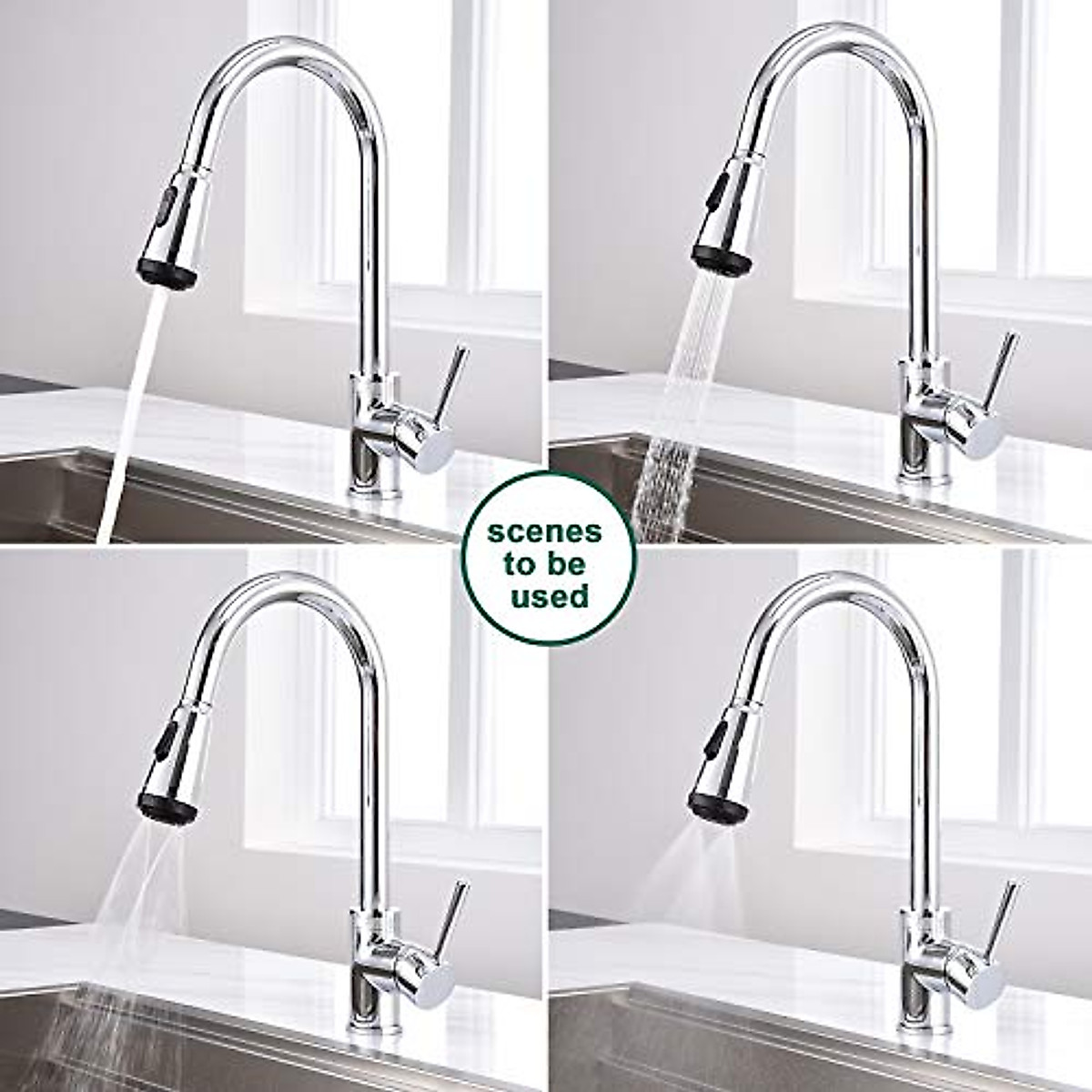 AiHom sink faucet sprayer attachment,Pull Down Faucet Spray Head G 1/2, 4 Function kitchen faucet head, Kitchen Spray Spout Part,Chrome (MALE)