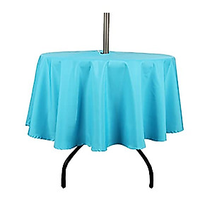 youngseahome Outdoor Tablecloth Wrinkle-Free Stain Resistant Waterproof Polyester Fabric Table Cover with Zipper Umbrella Hole for Picnic/Party/Dinner/Patio Garden(70inch Round,Zippered,Aqua)