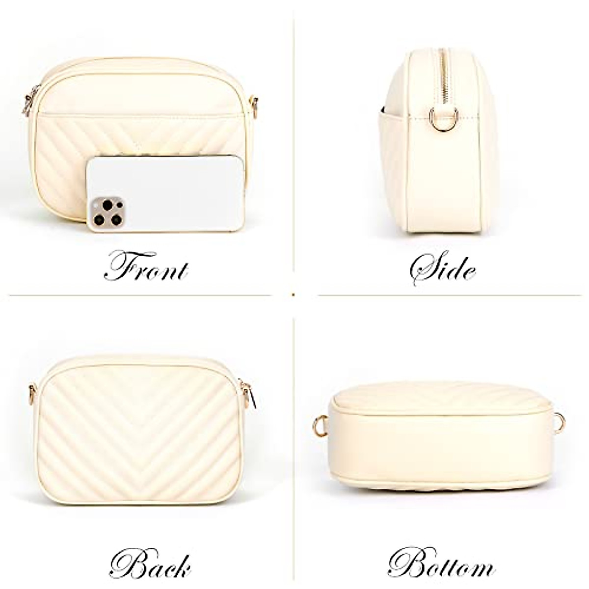 Quilted Small Crossbody Bag for Women With Coin Purse Pouch and Tassel Women Square Camera Side Shoulder Handbag (White)