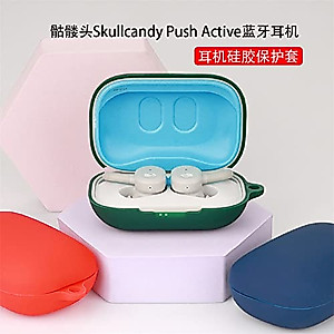 2 Pack DAYJOY Soft Silicone Protective Case Cover Compatible with Skullcandy Push Active Earbuds, Protective Skin Sleeve with Key Chain(Black+Blue)