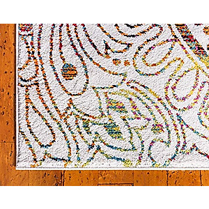 Unique Loom Lyon Collection Colorful Abstract Floral Rainbow Gradient Area Rug, 4 x 6 Feet, Ivory/Pink