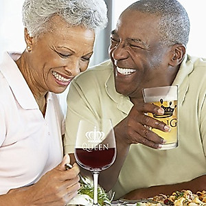 King and Queen Beer and Wine Glass Gift Set of 2 | Fun Novelty His and Hers or Husband Wife Drinkware | Couple, Newlywed | Wedding or Favorite Couples | USA Made