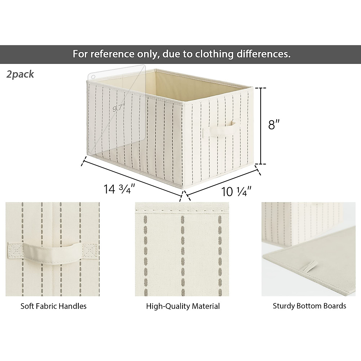 StorageWorks Storage Baskets for Shelves, Fabric Closet Storage Bins with Handles, Rectangle Basket Organizer, White with Grey, Dotted Line, 2-Pack