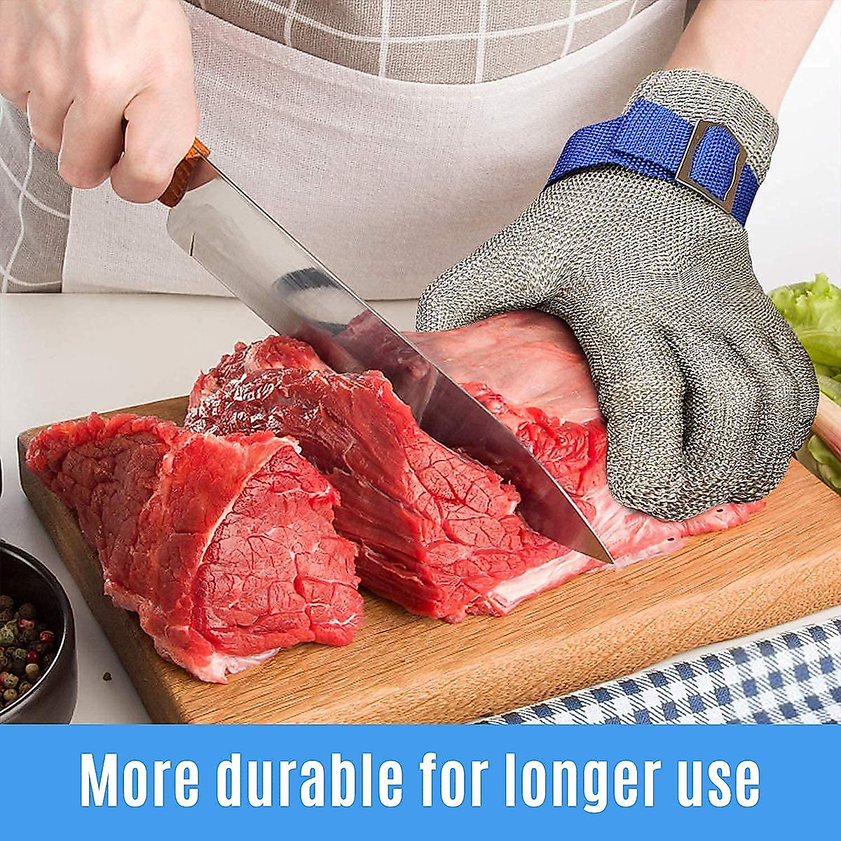 TS 2.0 ANSI A9 Cut Resistant Glove Stainless Steel Mesh Metal Wire Glove Durable Rustproof Reliable Cutting Glove for Meat Processing, Food Cutting (Medium）