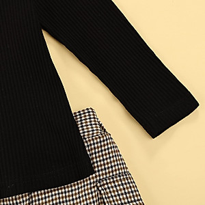 GOOCHEER 2Pcs Kids Toddler Baby Girl Clothes Knit Sweater Long Sleeve T-Shirt Tops A-Line Mini Skirt Set Fall Outfits (Black, 6-7 Years)