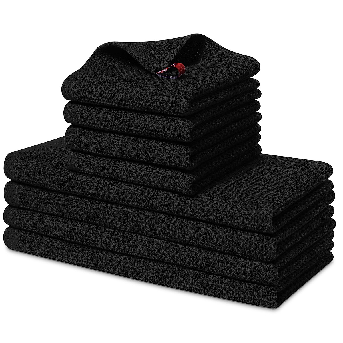 Homaxy 100% Cotton Kitchen Towels and Dishcloths Set, 12 x 12 Inches and 13 x 28 Inches, Set of 8 Bulk Kitchen Towels Set, Ultra Soft Absorbent Dish Cloths for Washing Dishes, Black