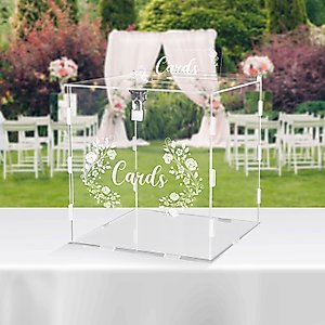 Wedding Card Box Arcylic Clear Card Box with Lock for Wedding Reception Gift Card Box Money Box Holder with Sign for Birthday Anniversaries Bridal Baby Shower