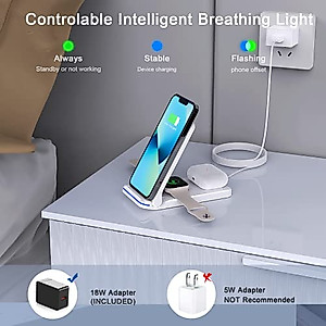 Wireless Charger, Wireless Charging Station for iPhone 14/13/12/11/Pro Max/X/XR/XS Max/8/Plus, 3 in 1 Wireless Charger Stand for Apple Watch, AirPods pro/2/3(White)