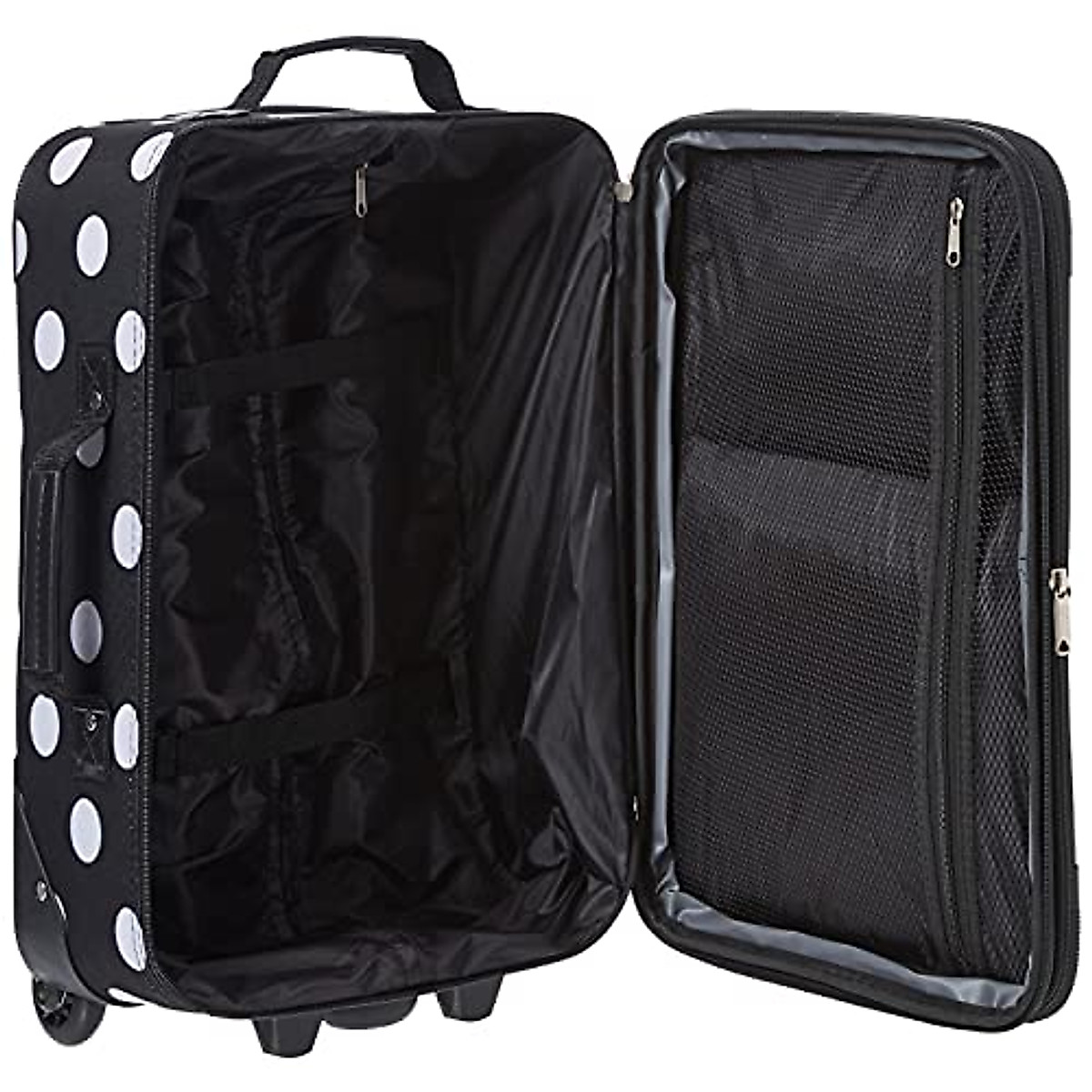 Rockland Fashion Softside Upright Luggage Set,Expandable, Telescopic Handle, Wheel, Black Dot, 2-Piece (14/19)