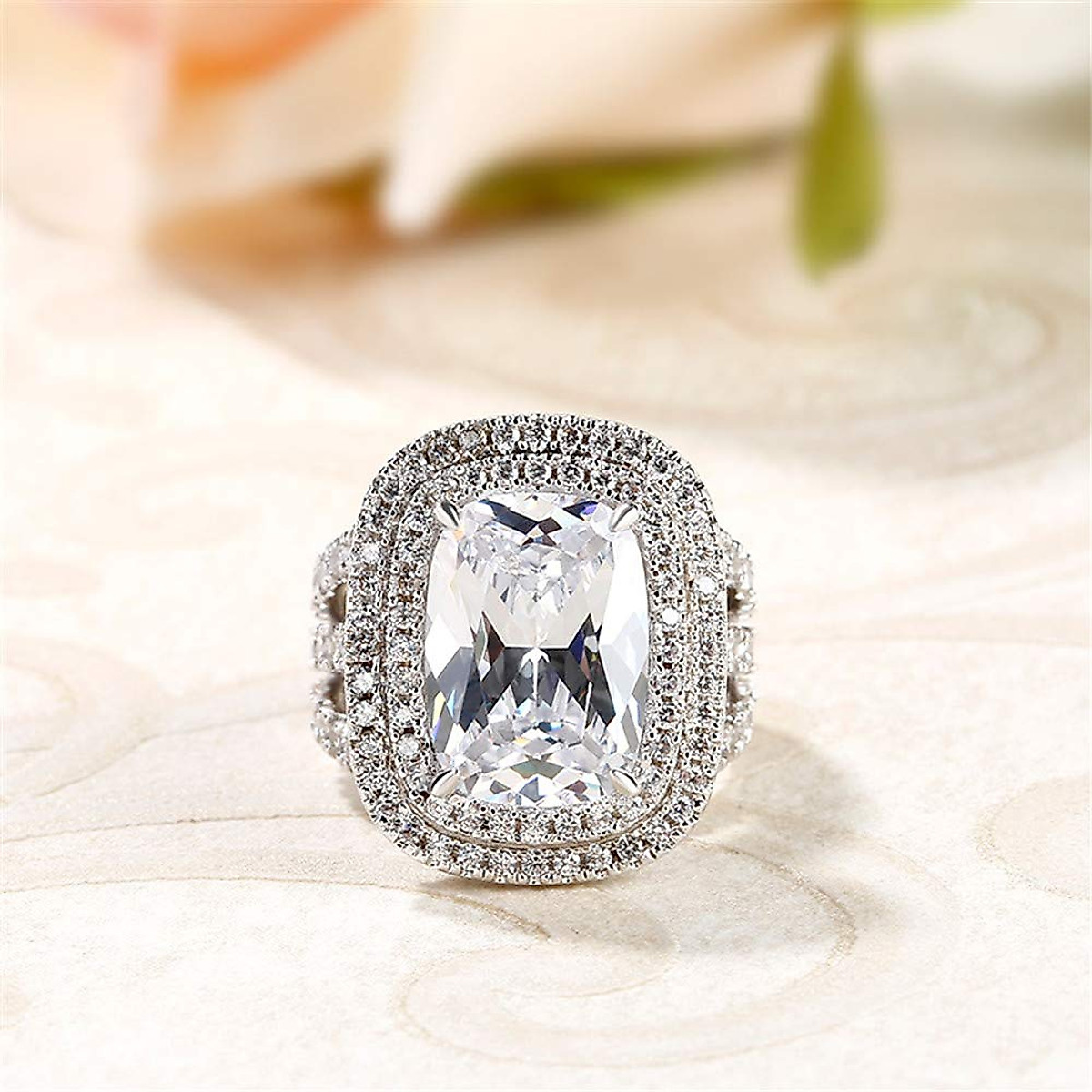 Jeulia Double Halo Cushion Cut Engagement Rings 925 Sterling Silver Diamond Wedding Rings Cubic Zirconia Promise Anniversary Rings for Her Romantic Jewelry Gift (9.5)