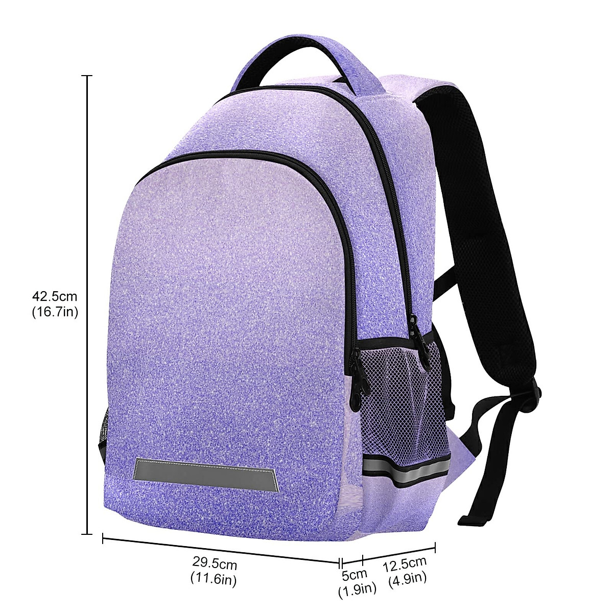Ombre Purple Glitter Laptop Backpack Backpack Bookbag Travel Bag Casual Daypack With Chest Strap for Boys Girls