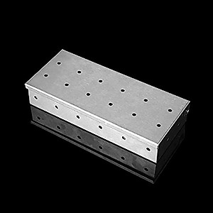 Smoker Box for Gas Grilling – Stainless Steel Grilling Basket with Tray Holder Attachment – Flip Open Top Panel Iron Box – Heavy Duty Stainless Steel Construction – Adds Real Smoke Flavor