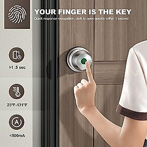 HEI LIANG Fingerprint Door Lock Smart Door Knob, Biometric Door Lock Smart Lock Fingerprint Door knob with App Control, Suitable for Bedrooms,Cloakroom,Apartments Offices,Hotels (Satin Nickel)