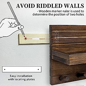 TITIANTY Mail and Key Holder Wall Mounted: Wooden Mail Organizer Key Hanger with 5 Hooks - Small Key Hanging Rack Rustic Home Decor for Entryway Farmhouse Kitchen