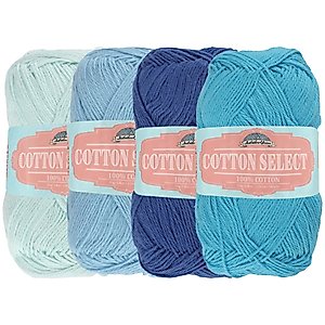 JubileeYarn Cotton Select Yarn - Sport Weight - 50g/Skein - Shades of Blue - 4 Skeins