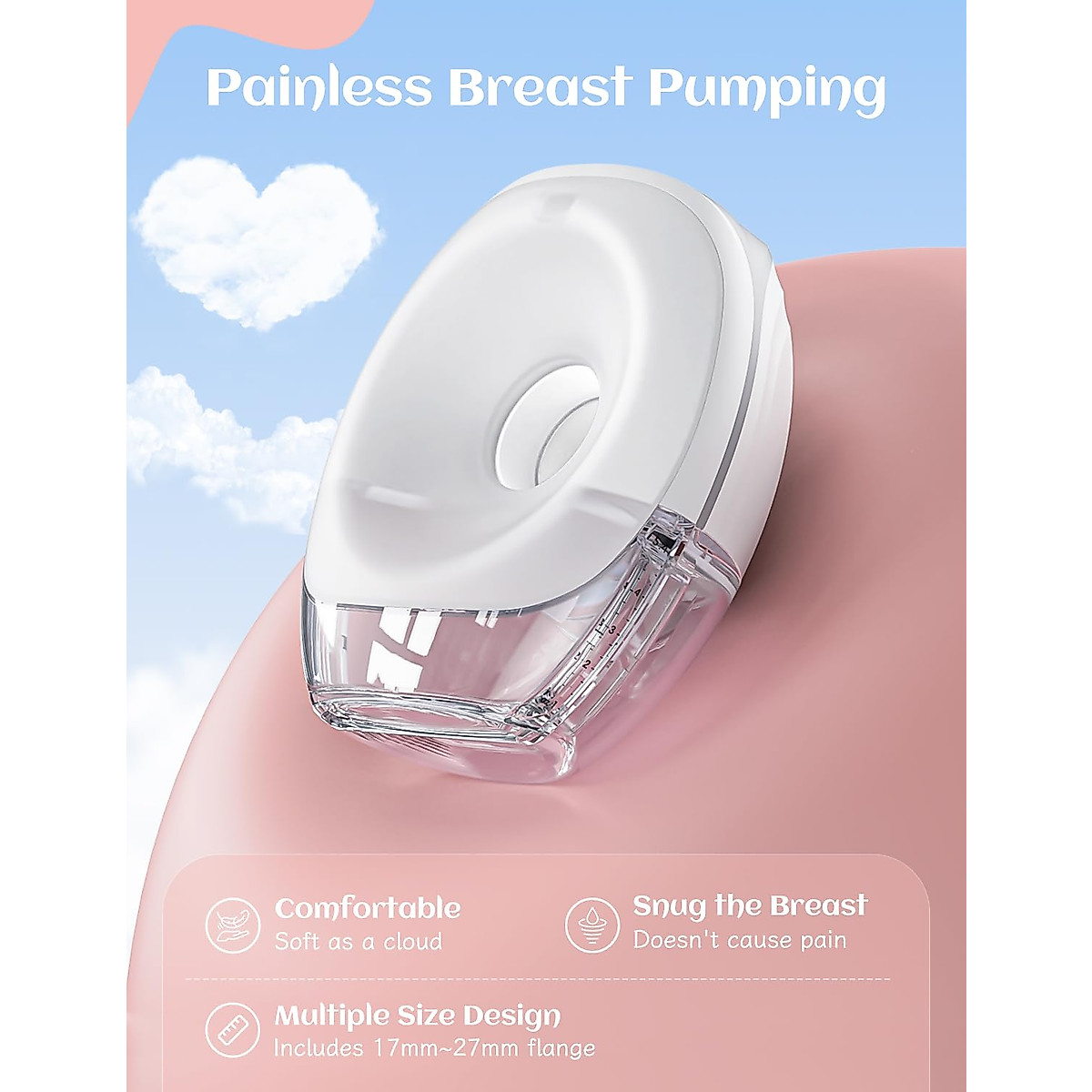 X-Bosak Breast Pump Hands Free, Wearable Electric Portable Silicone Breast Pump, 3 Modes & 8 Levels, Painless & Leak-Proof Design, 17mm~27mm Flange Inserts, Smart LCD Display, 2 Pack, White