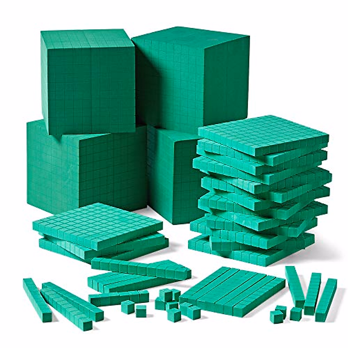 hand2mind Green Foam Base Ten Blocks Complete Set, Place Value Blocks, Counting Cubes for Kids Math, Base 10 Math Manipulatives for Kids, Kindergarten Homeschool Supplies (Set of 1610)