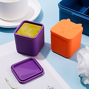PEUTIER 2pcs Condiment Containers with Lids, Leak Proof Silicone Salad Dressing Container Reusable Dipping Sauce Cups for Most Bento Lunch Box Picnic Travel (Orange, Purple)