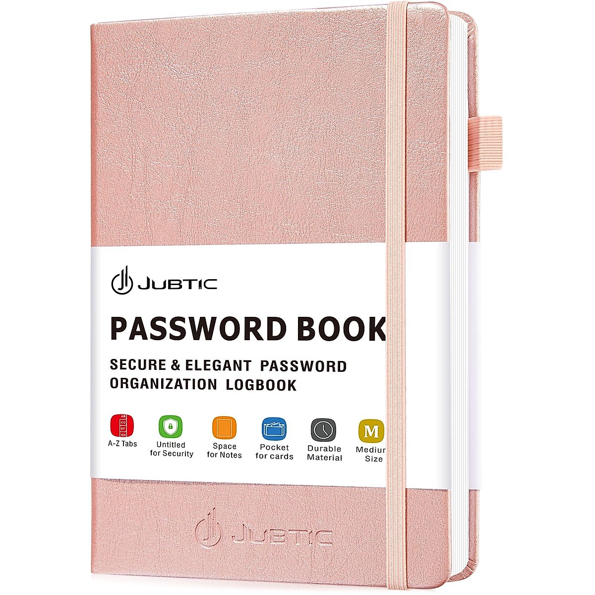 JUBTIC Password Book with Alphabetical Tabs. Medium Size Password Notebook for Internet Website Address Log in Details. Hardcover Password Journal & Organizer for Home Office, Rose Gold